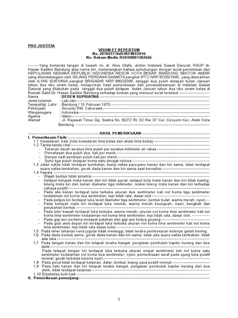 Contoh Visum Et Repertum | PDF