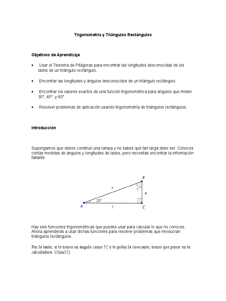 Trigonometría en Triángulos Rectángulos | PDF | Triángulo | Funciones ...