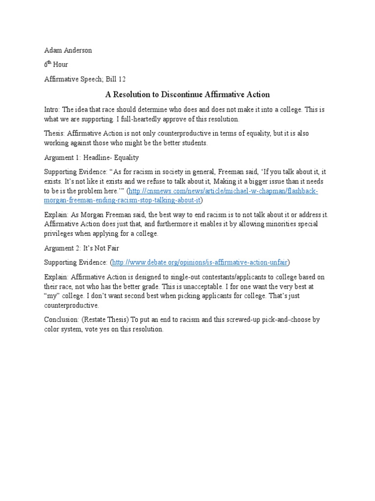 Discontinuing Affirmative Action Debate | PDF