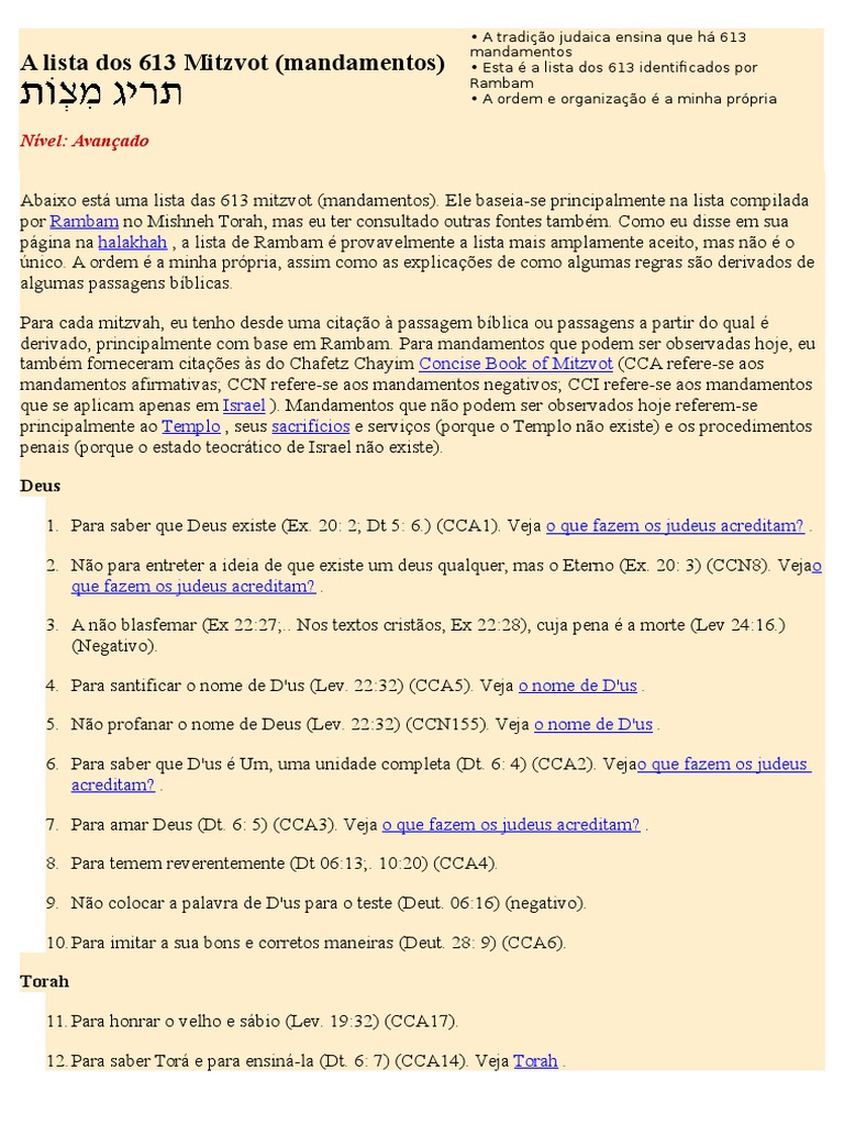 Lista dos 613 Mitzvot Judaicos | PDF | Páscoa judaica | Divórcio