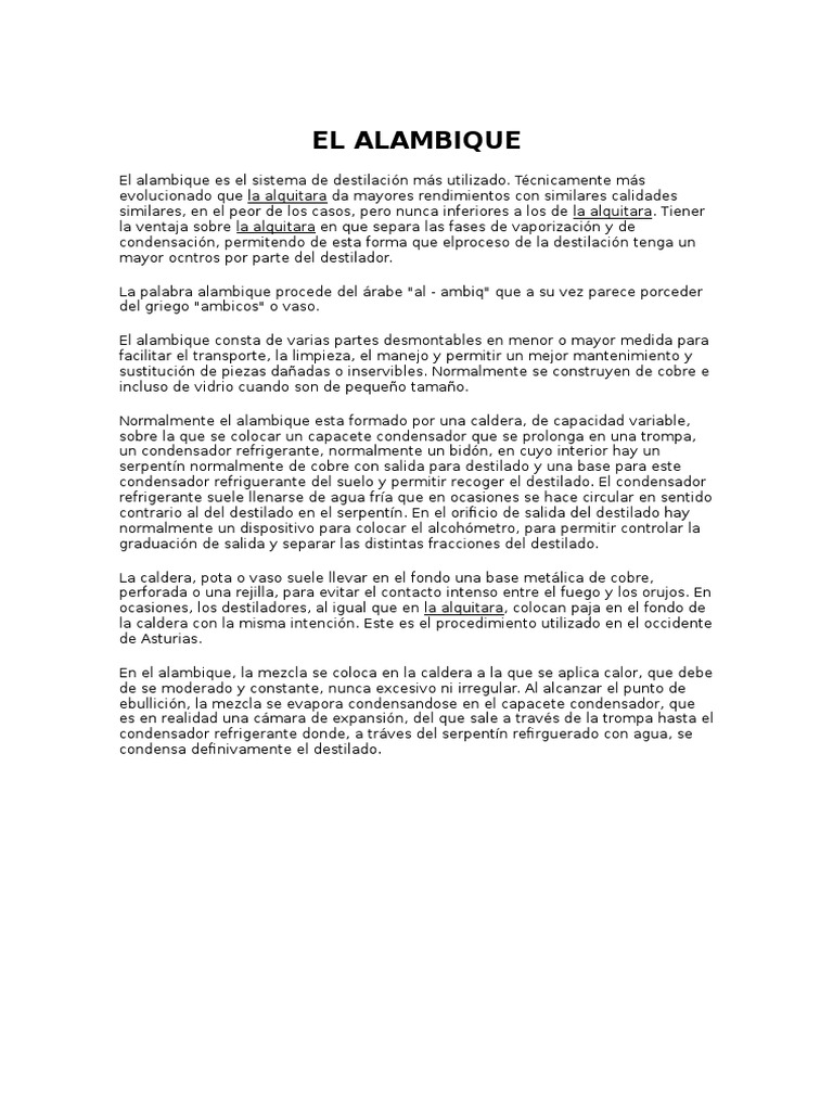 Funcionamiento y partes del alambique | PDF | Hogar, jardinería y bricolaje