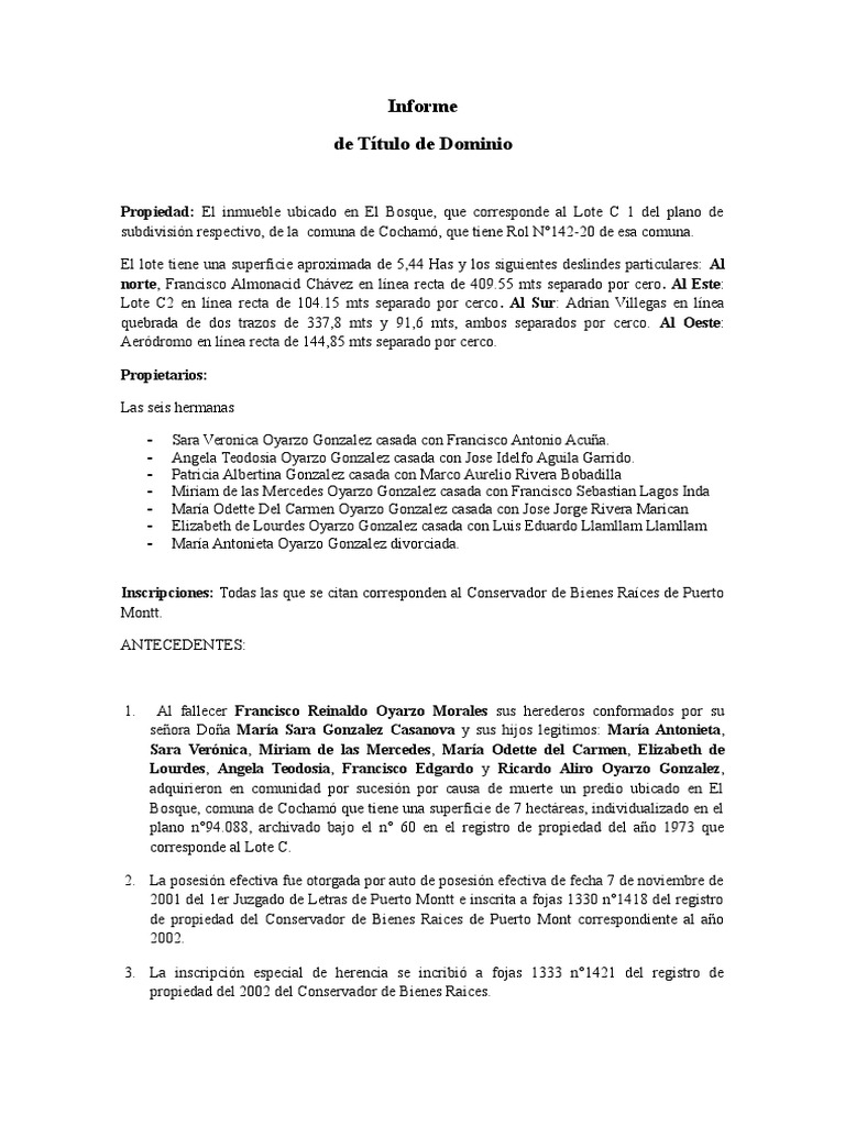 Informe de Titulo de Dominio | PDF | Ley de Propiedad | Propiedad