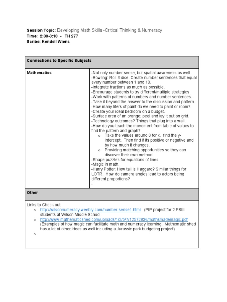 Enhancing Math Skills Through Critical Thinking | PDF | Teaching ...