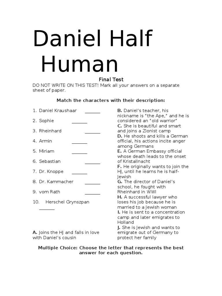 Daniel Half Human Final Test Guide | PDF | The Holocaust | Antisemitism