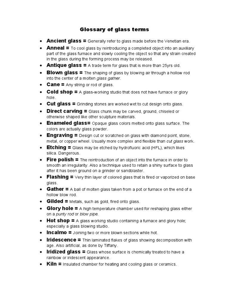 Glossary of Glass Terms | PDF | Business