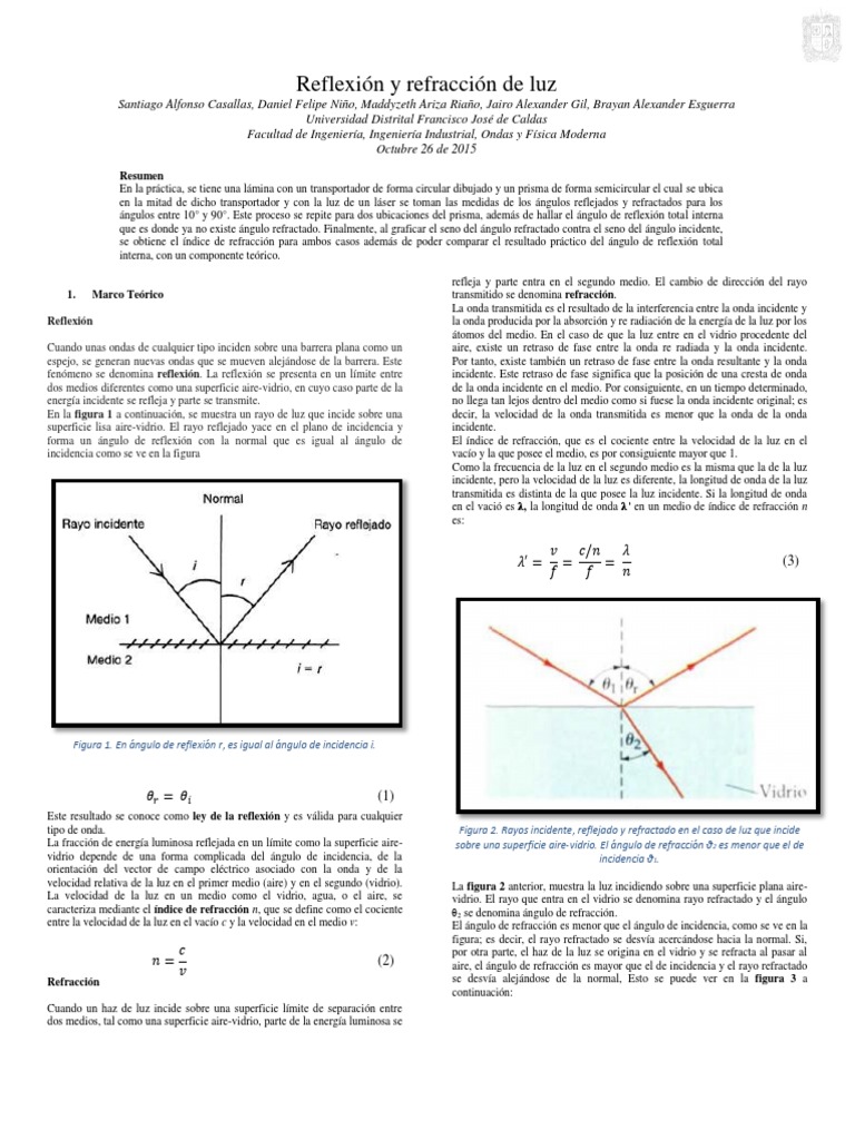 Reflexión y Refracción de Luz: Análisis Experimental | PDF | Refracción ...
