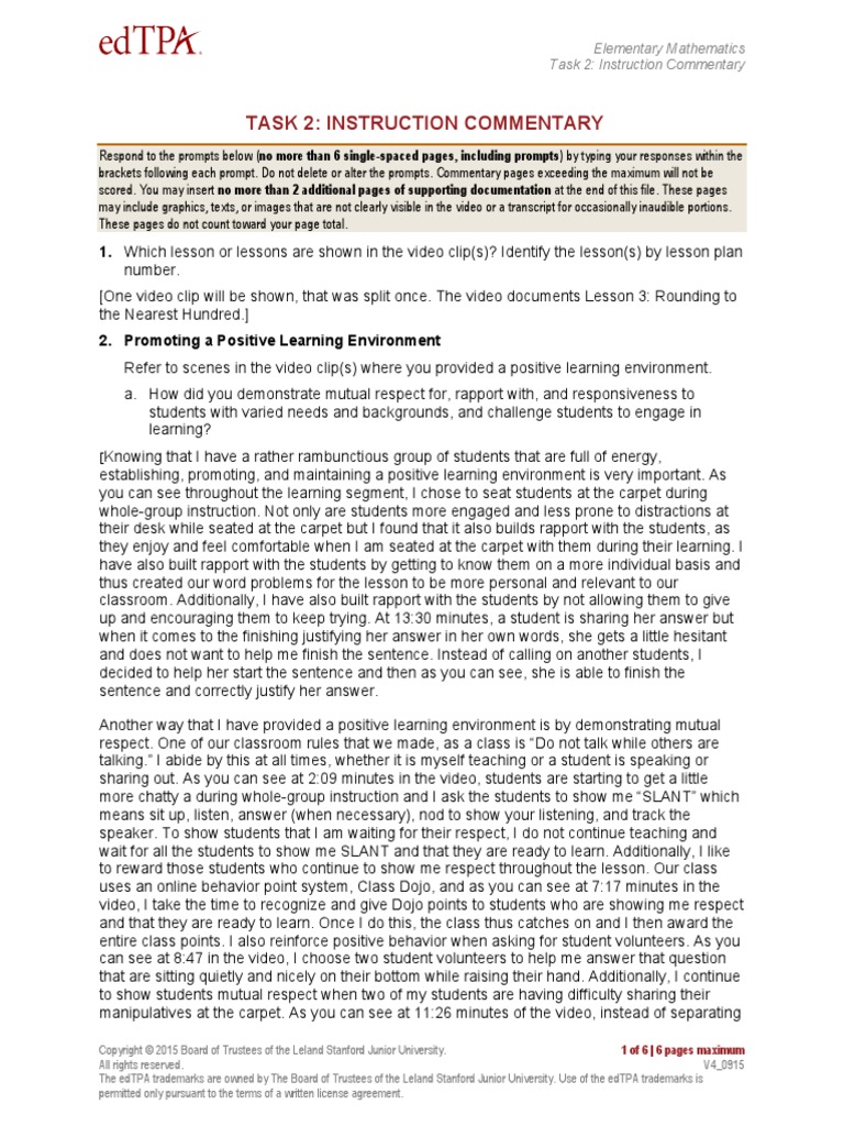 Edtpa Task2 Instructioncommentary | PDF | Differentiated Instruction ...