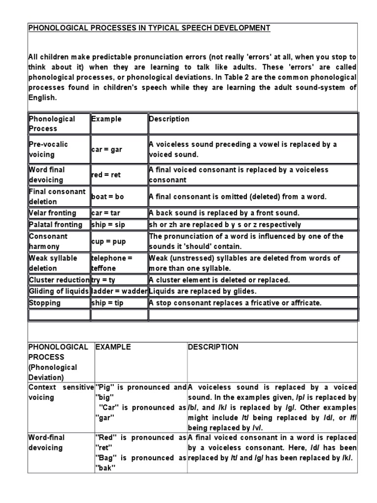Phonological Processes in Typical Speech Development | PDF | Consonant ...