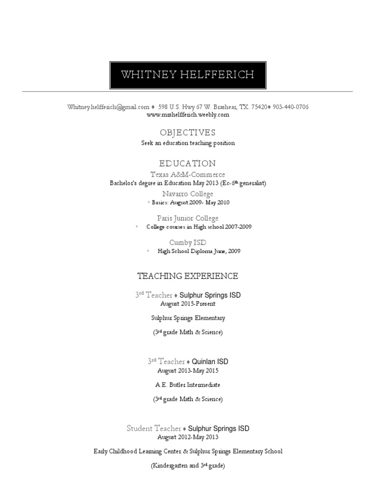 Whitney Helfferich Resume Update 2016 | PDF