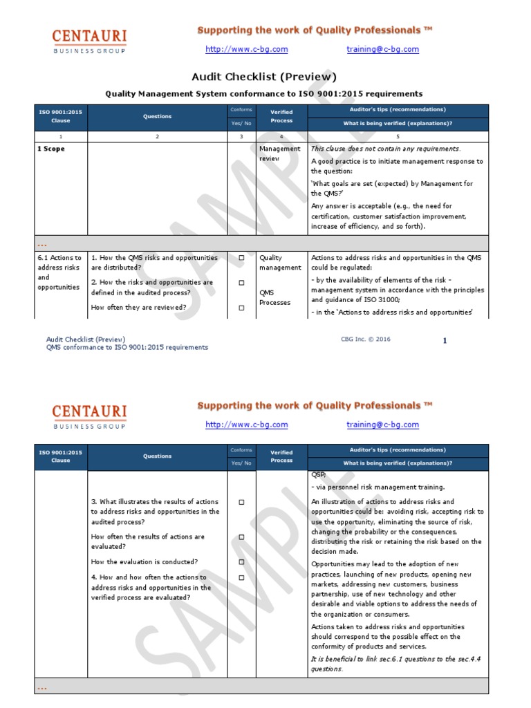 Iso 9001 Checklist Excel Template