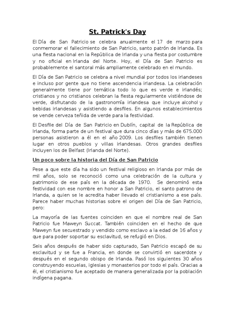 Celebración del Día de San Patricio | PDF | Republica de Irlanda ...
