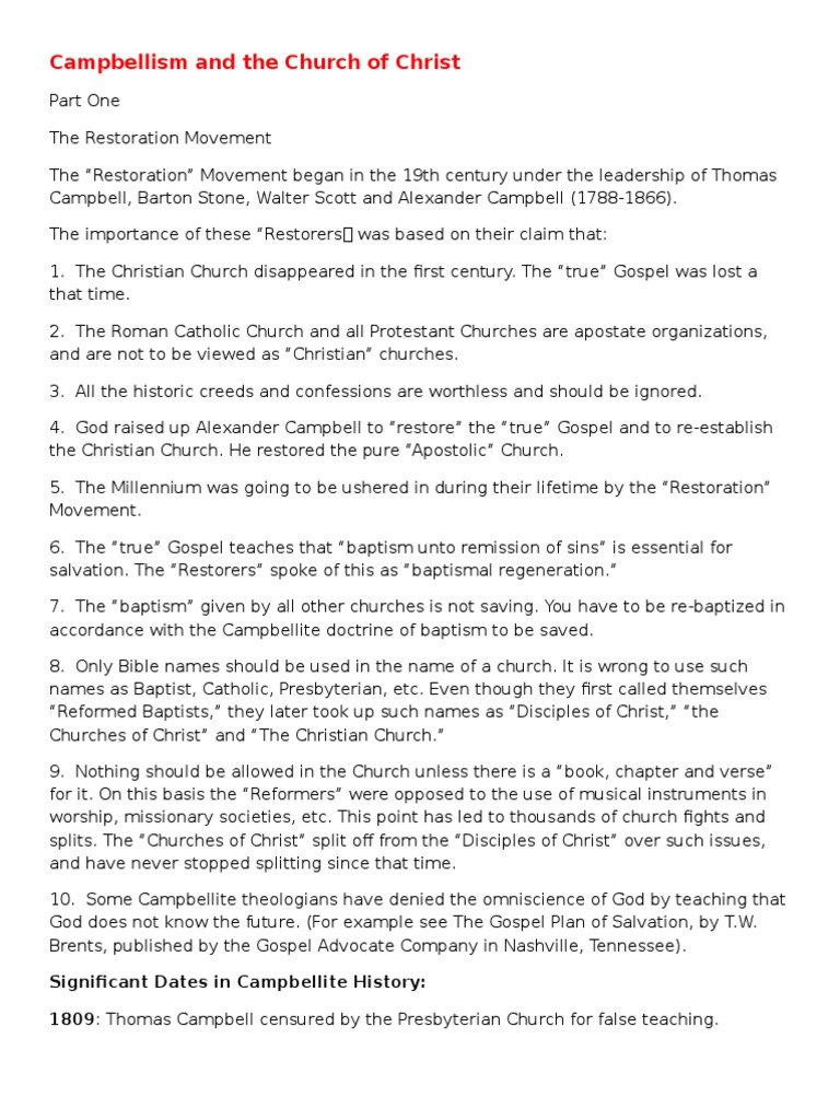 Campbellism: Origins and Doctrinal Controversies | PDF | Baptism ...