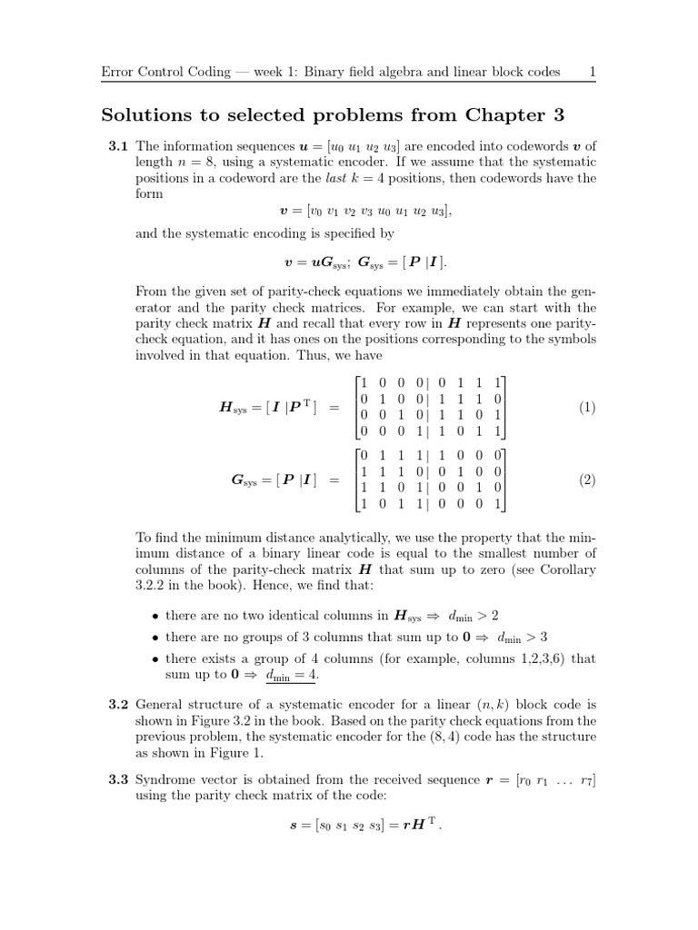 Error Control Coding Shuai Lin And Costello Solutions Chapter 03 Pdf 9670