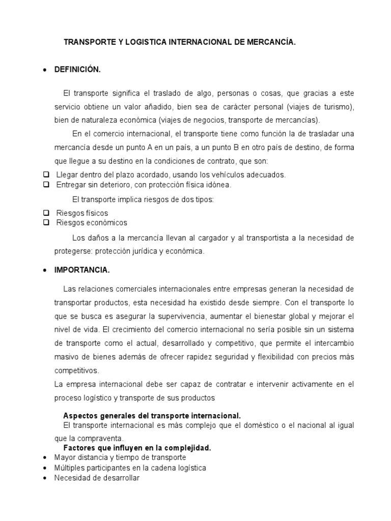 Transporte y Logistica Internacional de Mercancía - Genesis | PDF ...