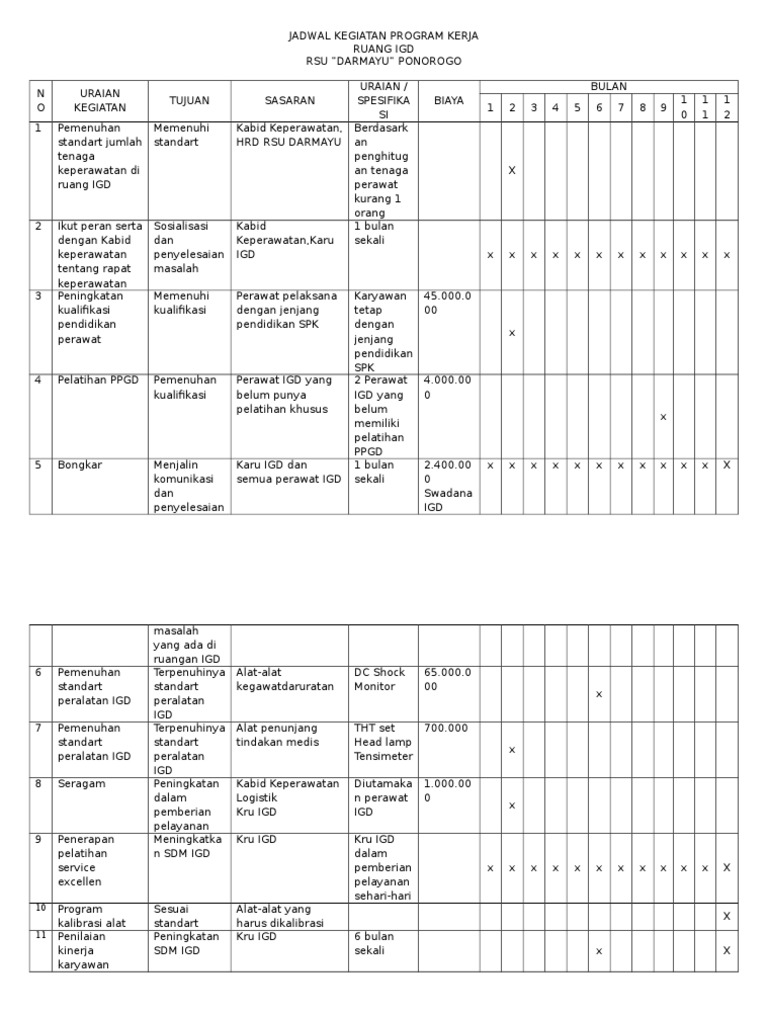 Jadwal Kegiatan Program Kerja Igd Baru | PDF
