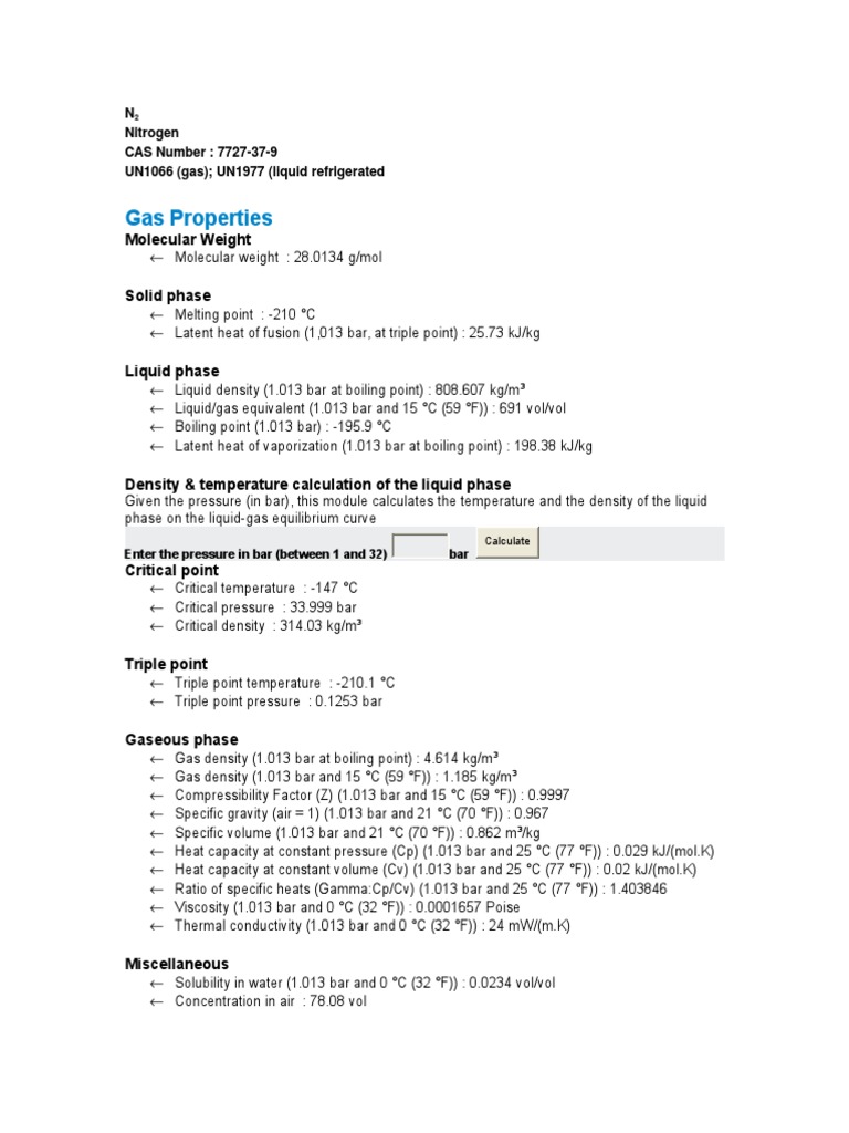 Nitrogen Gas Properties and Data | PDF | Science & Mathematics