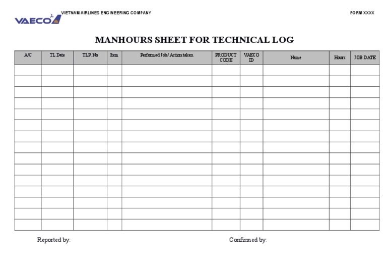 Manhours Sheet For Technical Log | PDF