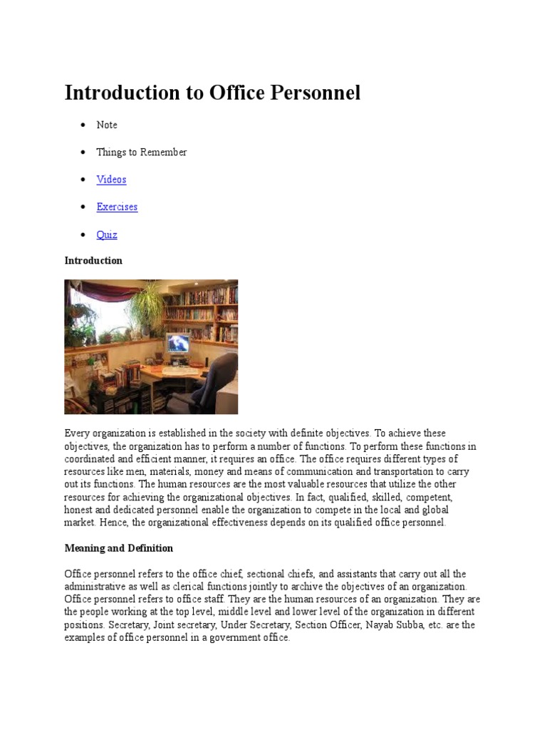 Introduction To Office Personnel: Videos Exercises Quiz | PDF ...