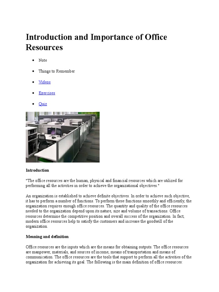 Introduction and Importance of Office Resources: Videos Exercises Quiz ...
