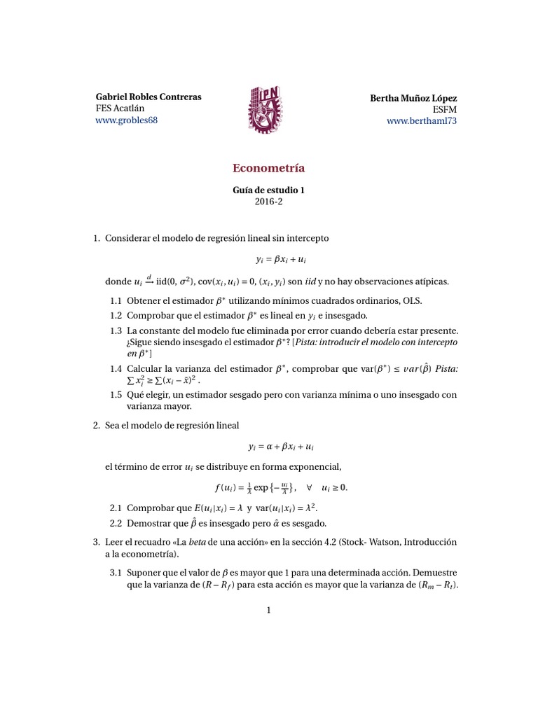Guia Econometria | Descargar gratis PDF | Análisis de regresión | Diferencia