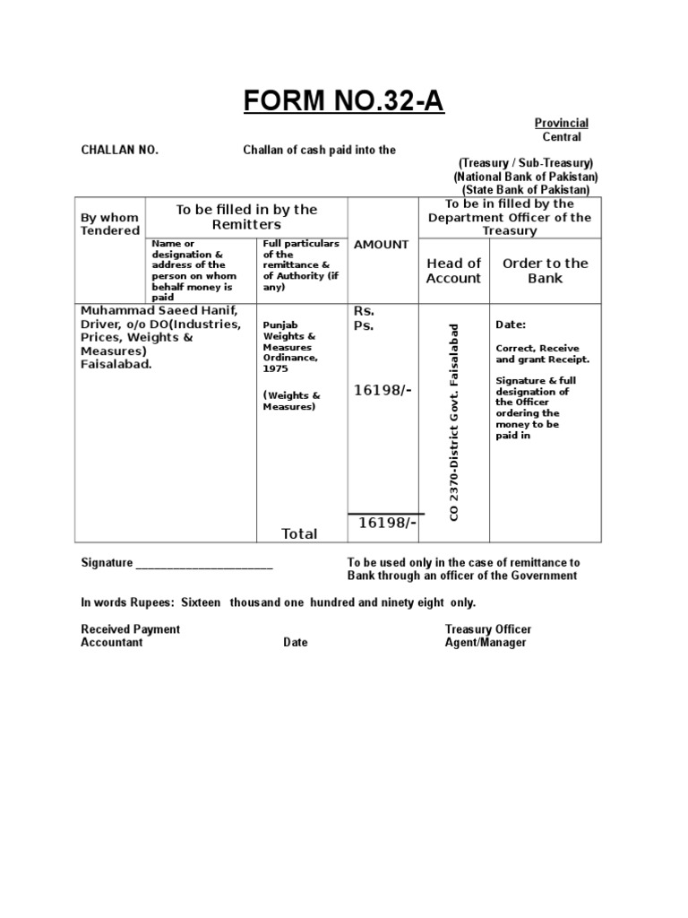 FORM NO.32-A: To Be Filled in by The Remitters Head of Account Order To ...