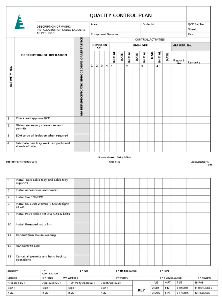 Cable Ladder Installation QC Plan | PDF