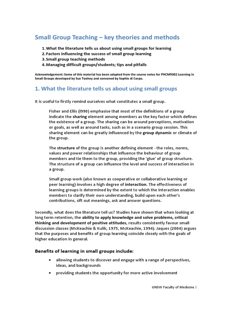 Small Group Teaching Strategies | PDF | Facilitator | Learning