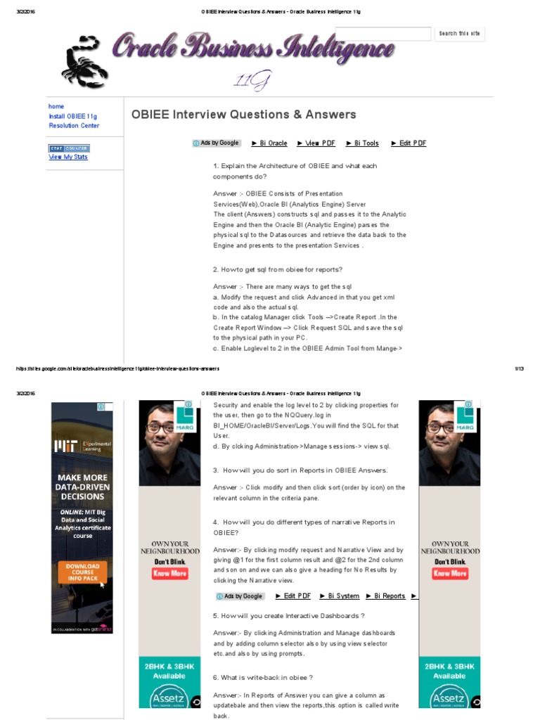 OBIEE Interview Questions & Answers - Oracle Business Intelligence 11g | PDF | Oracle Database ...