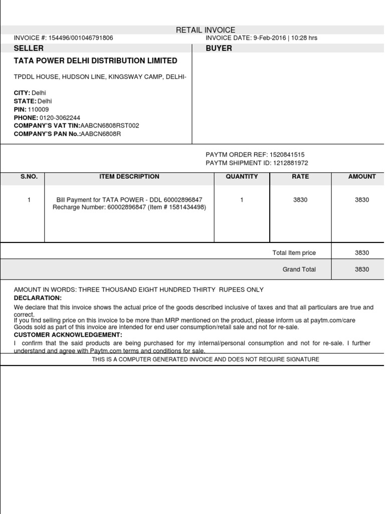 Utility Bill Payment Receipt | PDF