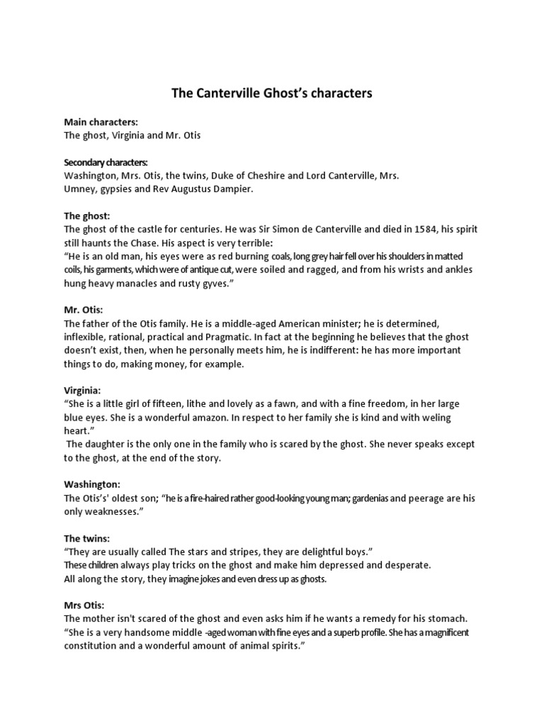 The Canterville Ghost Review and Character Analysis | PDF