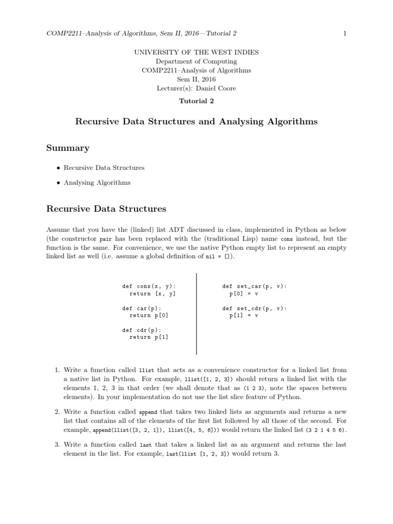 Recursive Data Structures and Analysing Algorithms | PDF | Discrete Mathematics | Areas Of ...
