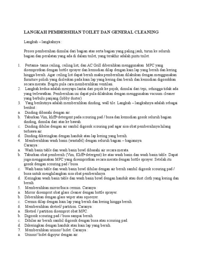 Proses Pembersihan Toilet yang Efektif | PDF
