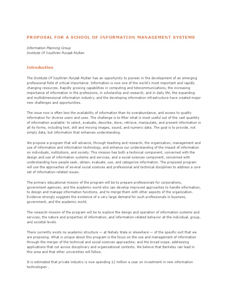 Proposal For A School of Information Management and Systems | PDF ...