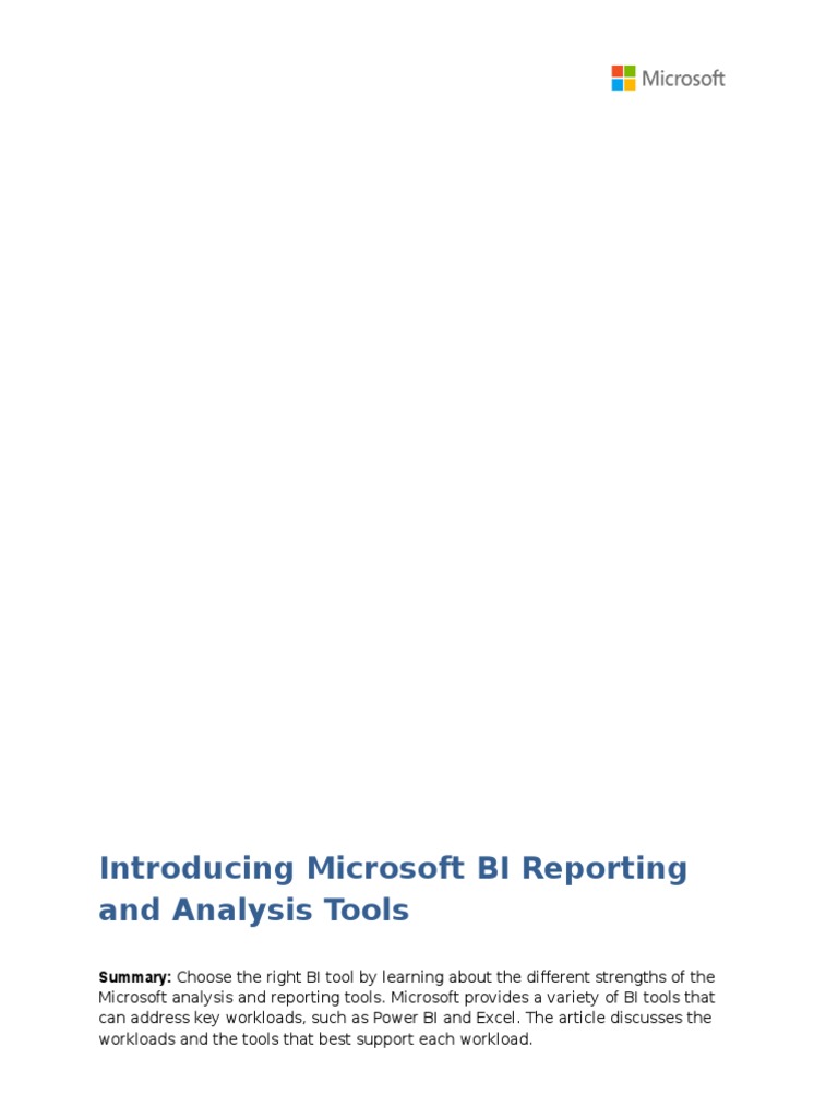 Introducing Microsoft BI Reporting and Analysis Tools: Summary | PDF ...
