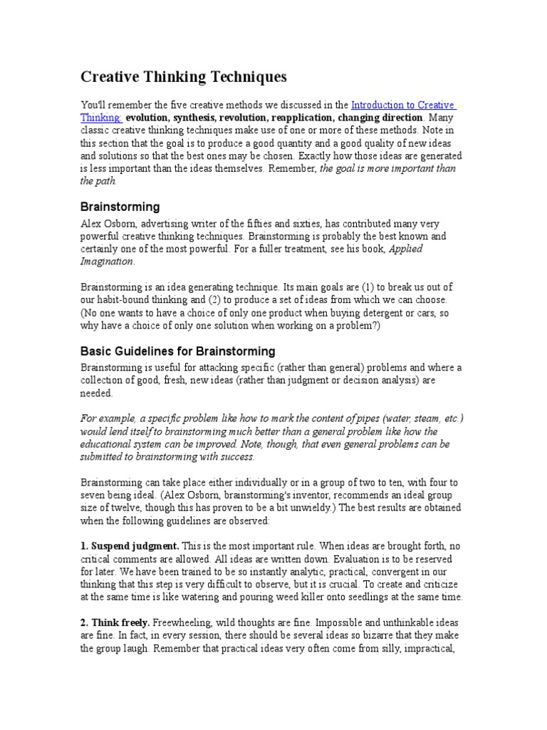 Creative Thinking Techniques-1 | PDF | Brainstorming | Knife