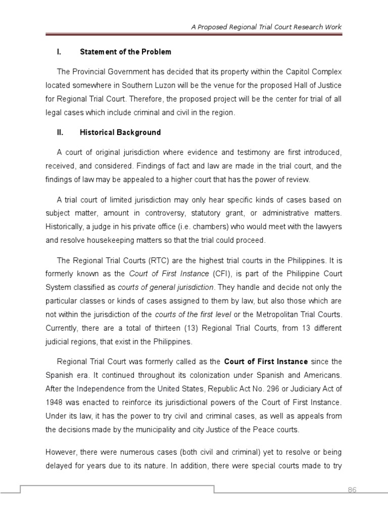 I. Statement of The Problem: Trial Courts Philippines | PDF | Courtroom ...