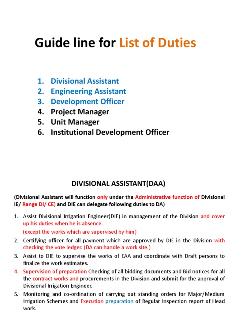 Guide Line For: List of Duties | PDF | Cheque | Surveying