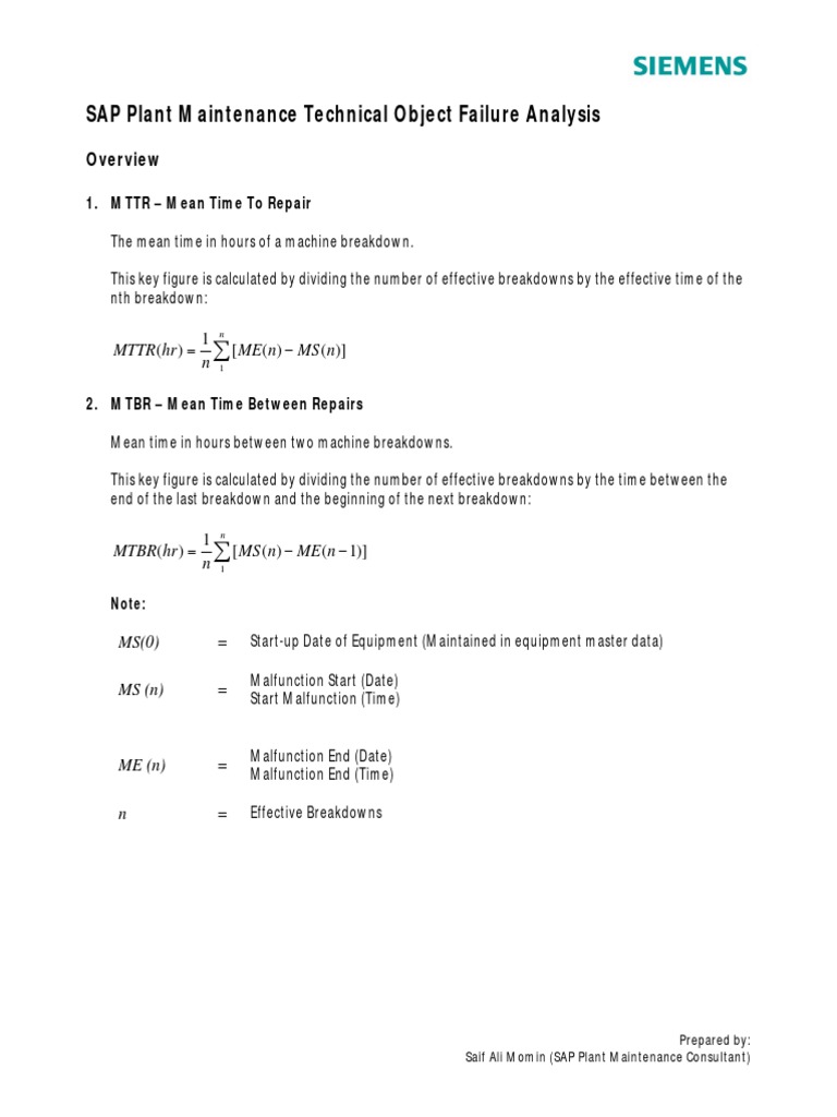 MTTR and MTBR Calculation Guide | PDF | Analysis | Systems Engineering