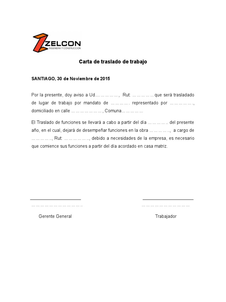 Modelo Carta de Traslado Modelo Carta de Traslado