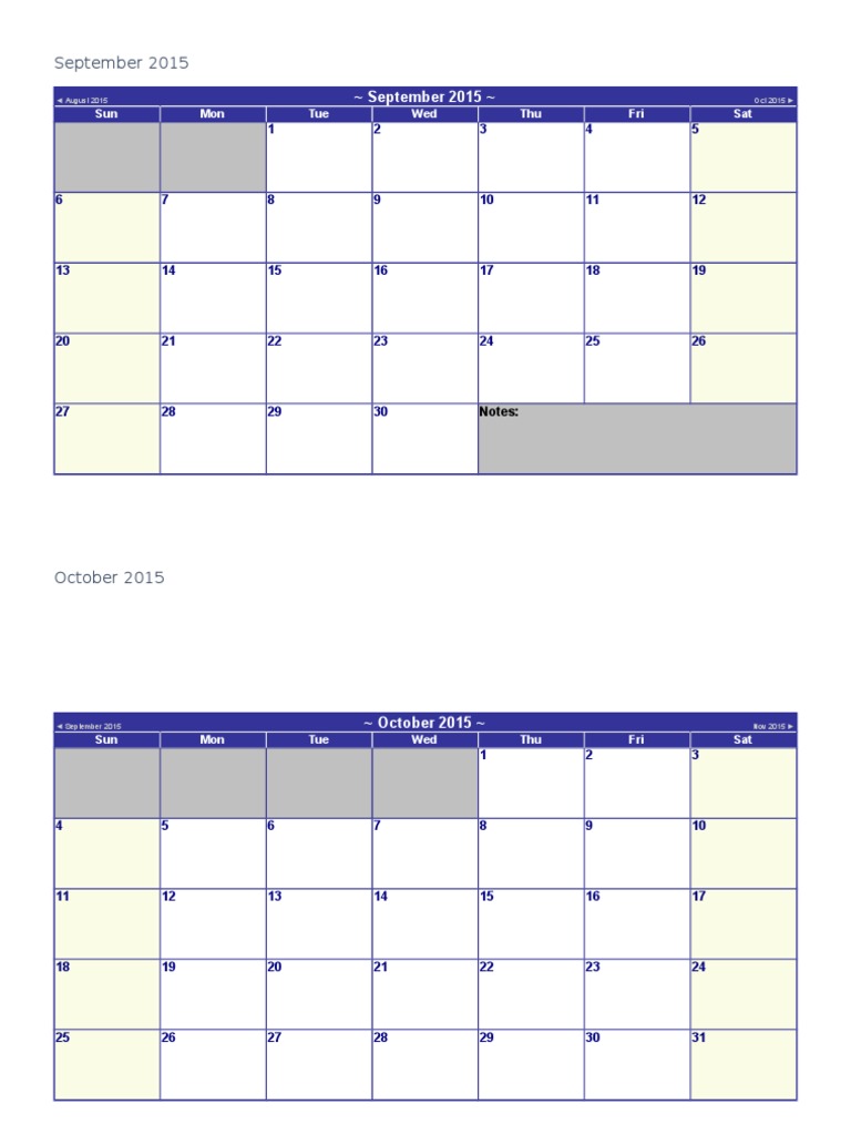 October 2015 Calendar Overview | PDF