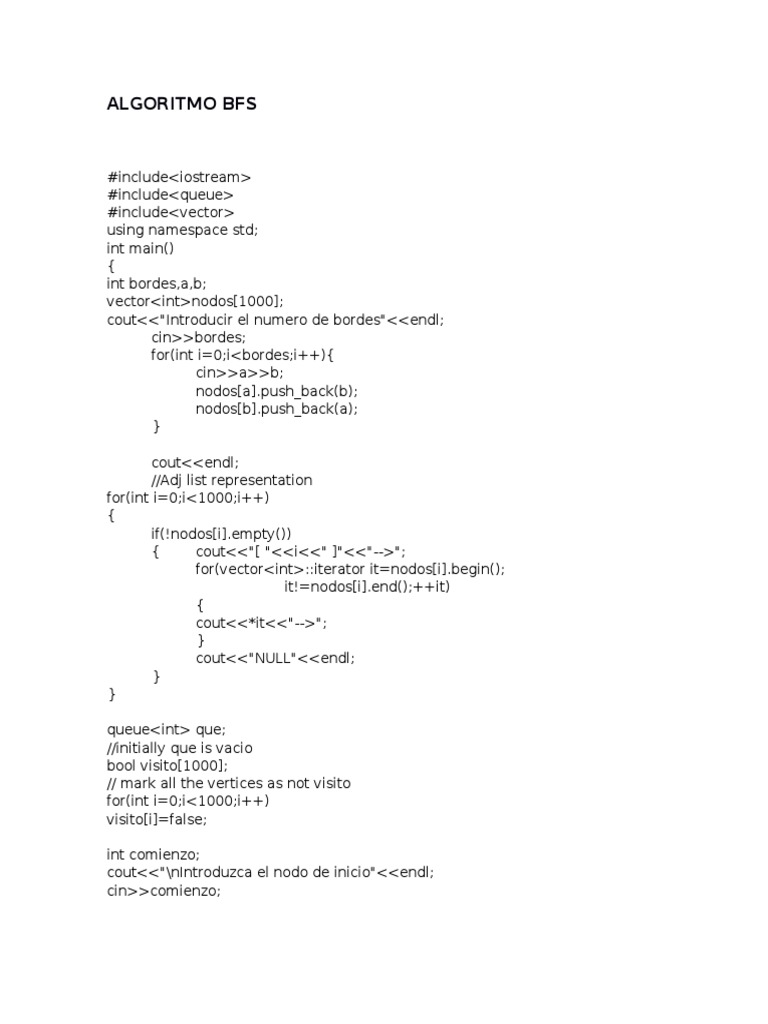 Algoritmo Bfs | PDF | Algoritmos y Estructuras de Datos | Programación ...