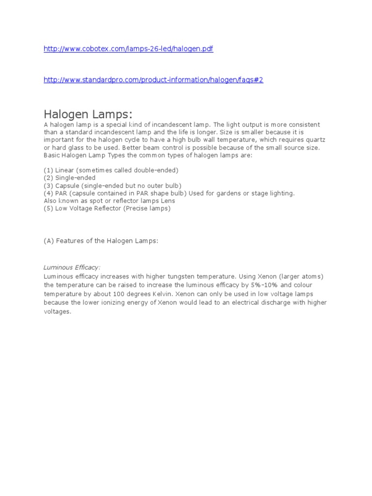 Halogen Lamp Efficiency Explained | PDF | Science & Mathematics