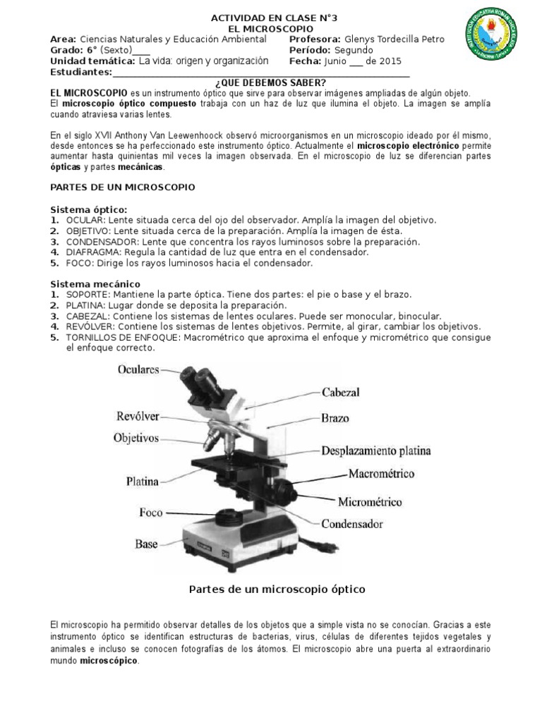 Actividad en Clase #3 El Microscopio | PDF | Óptica | Radiación ...
