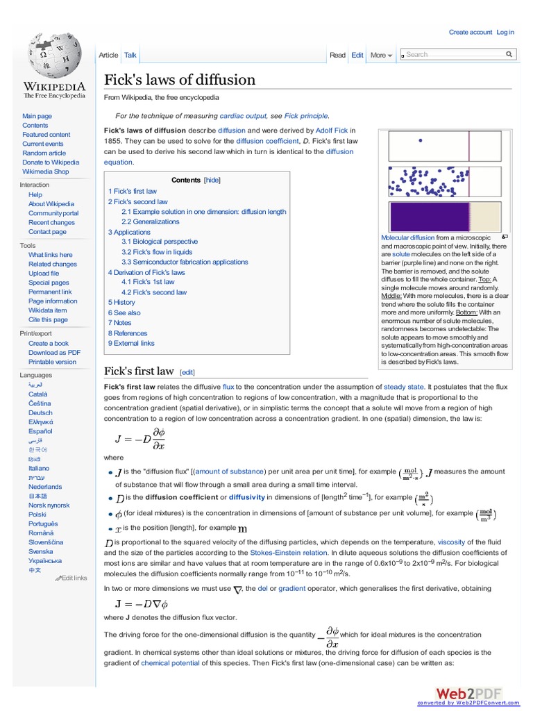 Fick's Law of Diffusion | PDF | Diffusion | Mechanics