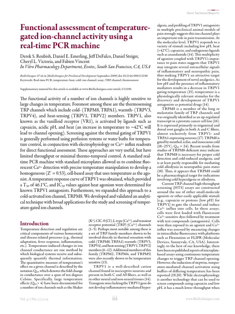 Temperature-Gated Ion Channel Assays | PDF | Neurophysiology | Biochemistry