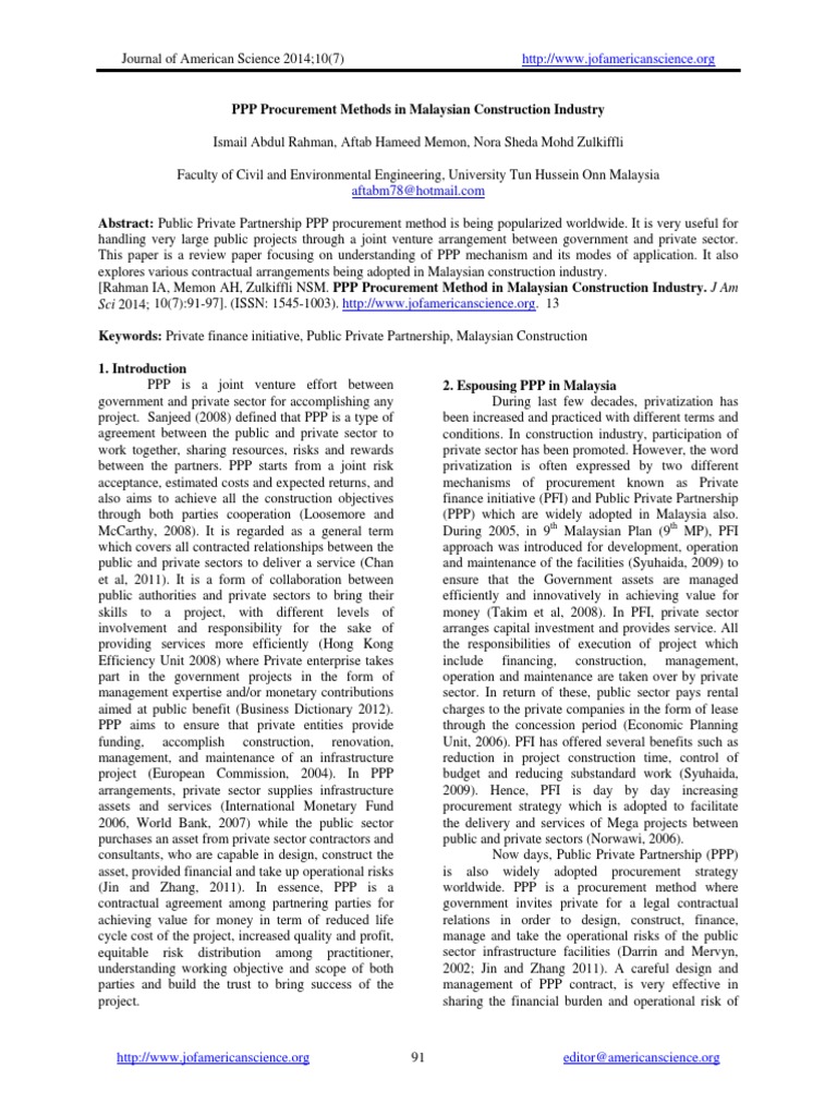 PPP Procurement in Malaysian Construction | PDF | Public–Private ...