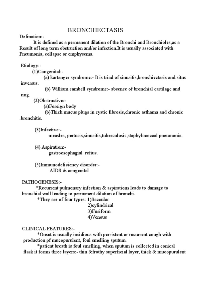 Bronchiectasis: Causes and Treatment | PDF | Otorhinolaryngology | Rtt