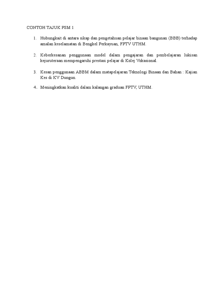 CONTOH TAJUK PSM 1-New | PDF