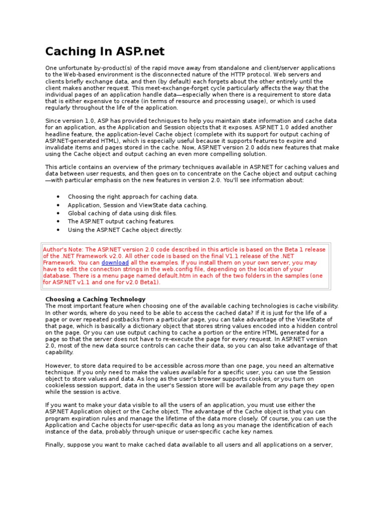 Download: Choosing A Caching Technology | PDF | Cache (Computing) | Active Server Pages