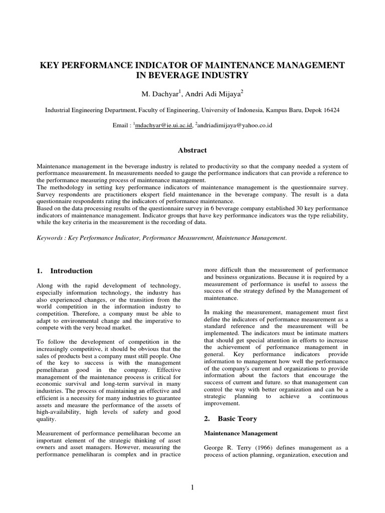 Key Performance Indicators for Effective Maintenance Management in the ...